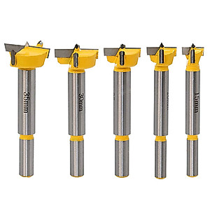 Yakamoz 5Pcs 15-35mm Carbide Forstner Drill Bit Set Hinge Hole Saw Cutter Wood Slabs Flat Wing Boring Drill Bits Auger Opener Woodworking Tool