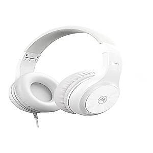 Motorola Over-Ear Headphones Wired - Moto XT120 Headphones with Microphone, in-Line Control for Calls - Foldable Head Phones, Adjustable Cushioned Headband - Dynamic Bass, Clear Sound - White