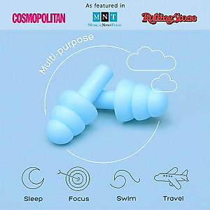 ANBOW Soft Ear Plugs for Sleeping Noise Cancelling. Ear Plugs for Swimming, Concerts, Travel, Work, Snoring & Concentration. Reusable Silicone Earplugs with Adjustable Size. 3 Pairs + Travel Pouch