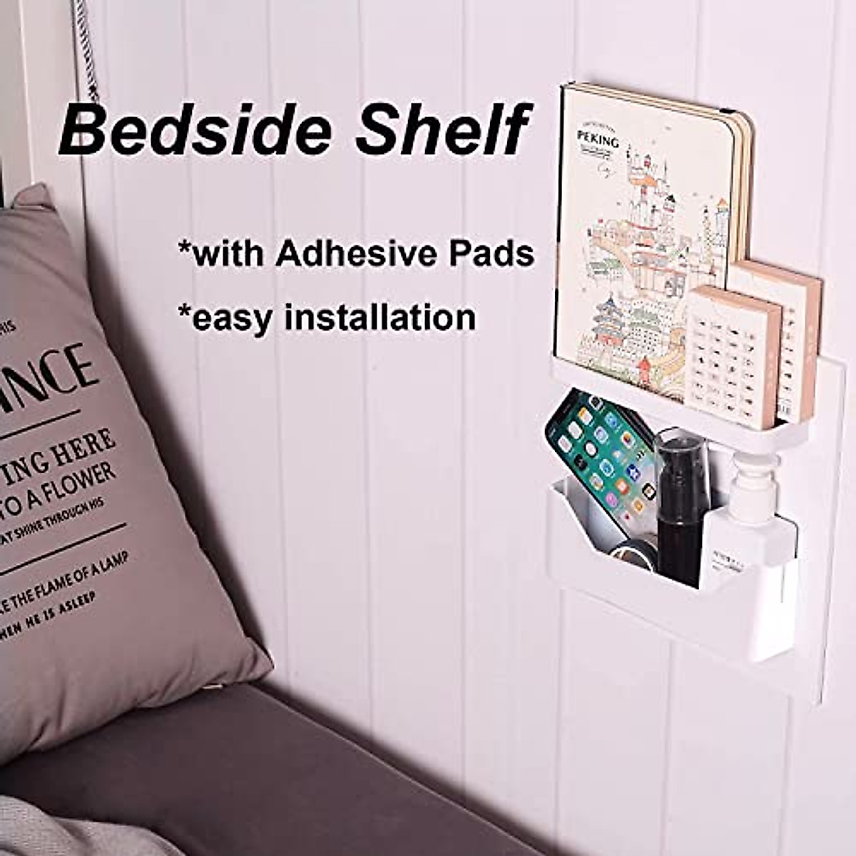 LALASTAR Bedside Shelf, Adhesive Bedroom Shelf Organizer Wall Mounted Holder for Phone, Remote Control, Earphone, Glasses | Ideal for Home, Office, Dorm (Blue)