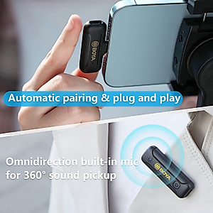 BOYA Wireless Lavalier Microphone for iPhone 12 iPad Vlog, BY-WM3T2 D1 Wireless Handheld Microphone System for Recording, Live Stream, YouTube, TikTok, Facebook, Noise Reduction Auto-Sync