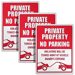 3 Pieces No Parking Sign, 14 x 10 Inches Reflective Private Property Sign Violators Will Be Towed Sign, Rust Free Aluminum, UV Protected, Weather Resistant, Waterproof, Durable Ink, Easy To Mount