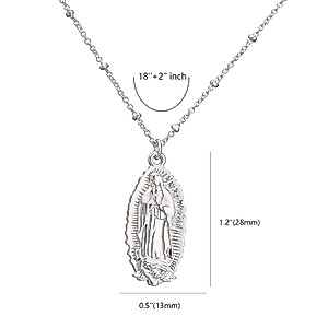 Ascona Our Lady of Guadalupe Mother Virgin Mary Necklace Gold/Silver Pendant Necklace For Women La Virgen mothers day gifts (silver)