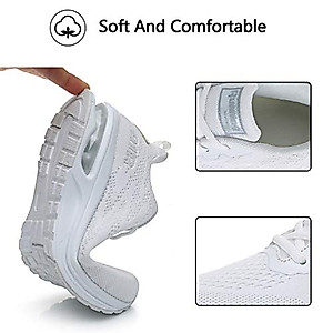 RUMPRA Women Sneakers Lightweight Air Cushion Gym Fashion Shoes Breathable Walking Running Athletic Sport(B-White,US 8