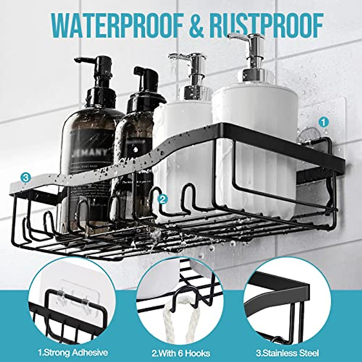 Gocvo Shower Caddy, 5 Pack Shower Shelves Bathroom Organizer No Drilling Adhesive Shower Wall Shelves Rustproof Stainless Steel Storage Shower Rack