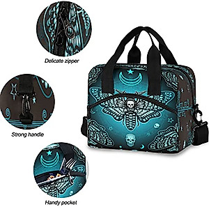 MNSRUU Insulated Lunch Bag Butterfly Skull Mysticism Lunch Tote Reusable Cooler Bag Container with Adjustable Shoulder Strap