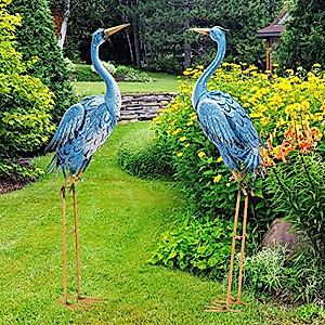 Nacome Large Standing Blue Metal Crane Garden Statue- Indoor/Outdoor Heron Garden Animal Sculpture for Home,Garden,Patio,Backyard,PorchYard Bird Art,Lawn Ornament Decoration,36.6inch Gift