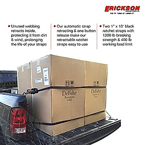 Erickson 34415 Pro Series Black Retractable Ratcheting Tie-Down Strap (Pack of 2, 1" x 10')