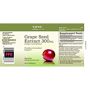 GNC Herbal Plus Grape Seed Extract, 300 mg | Provides Antioxidant Support | 100 Capsules