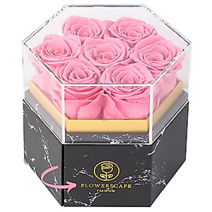 Forever Rose Flowers Delivery Prime - Fresh Bouquet - Valentines Mothers Day Birthday Anniversary for Women Mom Wife Girlfriend and Her - 7Pcs (Hexagon-Pink)
