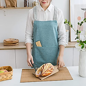DXYAKY Cotton Apron for Women Cross Back Apron with Pockets for Kitchen Cooking No Tie Apron for Painting Gardening Cleaning