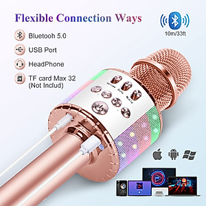 Microphone for Kids, Kussla Wireless Bluetooth Microphone with LED Lights Karaoke Machine for Kids, Girls Boys Toy and Gift for 2, 3, 4, 5, 6+ Years Old