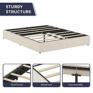 ijuicy Cal King Bed Frame with Storage Drawers.Upholstered Platform Bed Without Headboard,Wood Slat Support,Footboard with Drawer.No Box Spring Needed/Easy Assembly(Cal King,Beige)