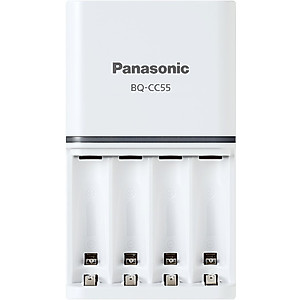 Eneloop Panasonic BK-3MCCA12FA AA 2100 Cycle Ni-MH Pre-Charged Rechargeable Batteries & BQ-CC55SBA Advanced Individual Battery 3 Hour Quick Charger with 4 LED Charge Indicator Lights, White