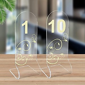Table Numbers 1-10 Gold Numbers on L Shape Transparent Acrylic Wedding Table Numbers
