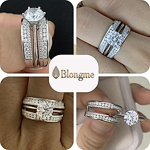 Blongme Wedding Engagement Ring for Women 2CT AAAAA CZ Bridal Sets Wedding Band Ring Enhancer Round Cut 925 Sterling Silver Size 6