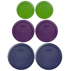Pyrex Bundle - 6 Items: (2) 7402-PC Blue Lids, (2) 7201-PC Purple Lids, (2) 7200-PC Lawn Green Lids