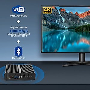 Fanless Mini PC, Kinupute Desktop Computer i7-8565U 1.8-4.6GHz, Windows 11 Pro, 16G DDR4, 256G M.2 SSD, Iris Xe Graphics, HDMI/DP, Dual Display, 4K@60Hz, Gigabit Ethernet, BT5.1, WiFi 6, Auto Power On