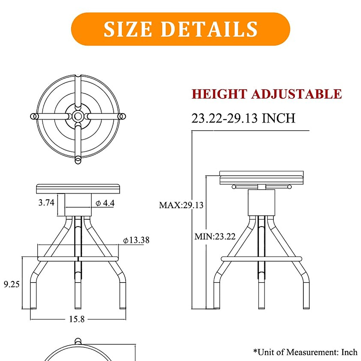 LOKKHAN Set of 2 Industrial Bar Stool-Vintage Adjustable Round Wood Metal Swivel Bar Stool-Cast Iron-23-30 Inch Tall Counter Bar Height Farmhouse Kitchen Stools