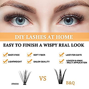 Lash Clusters 40D-0.07D-9-16MIX B&Q 280 Clusters False Eyelash 20D 30D 40D Individual Lashes Cluster DIY Eyelash Extensions at Home (40D-0.07D,9-16MIX)
