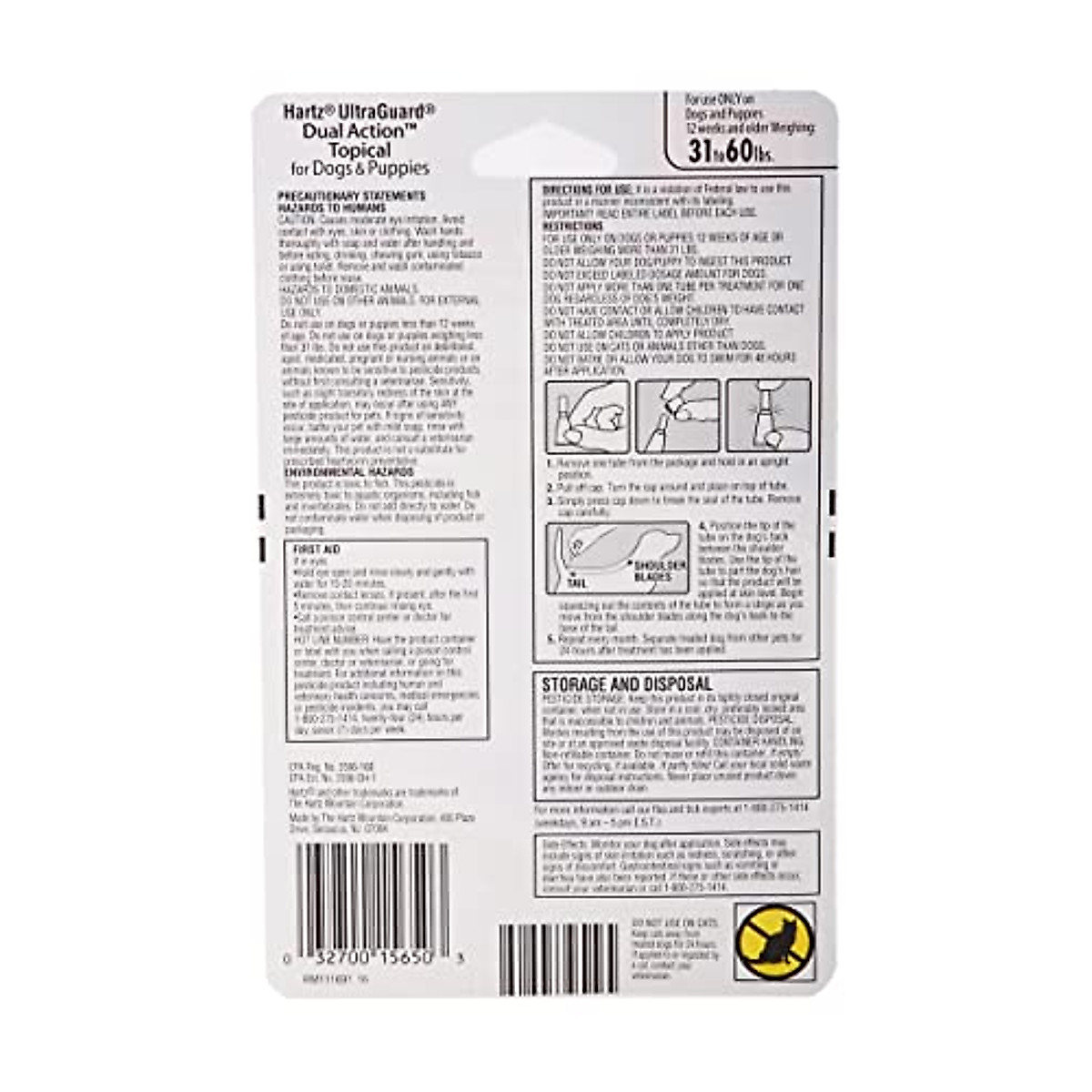 Hartz UltraGuard Dual Action Flea & Tick Topical Dog Treatment and Flea and Tick Prevention, 6 Months,31-60 Pound Dogs