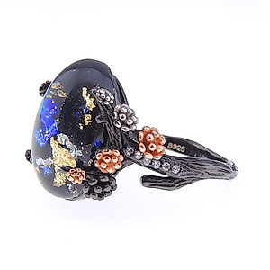 Ginger Lyne Collection Henrietta Simulated Fire Opal Ring - Sterling Silver Tree Branch Setting - Elven Fairy Flower Design for Engagement Statement Womens Promise Rings