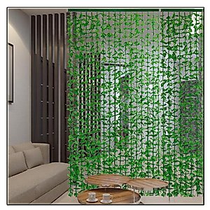 WZNING Leaf Strip Curtains, Artificial Green String Bamboo Bead Curtain Home Decoration Partition for Balconies Wall Garden Pergola, Easy to Install Interior Decoration, Home and Kitchen Decoration