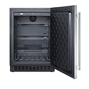 Summit SPR627OS Outdoor Built-In Undercounter All-Refrigerator with Glass Shelves and Lock, 24", Stainless Steel/Black