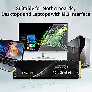 Fikwot FN501 Pro 2TB NVMe SSD - M.2 2280 PCIe Gen3 x4 Internal Solid State Drive with Graphene Cooling Sticker, Up to 3,500MB/s, SLC Cache 3D NAND TLC, Compatible with Laptop & PC Desktop