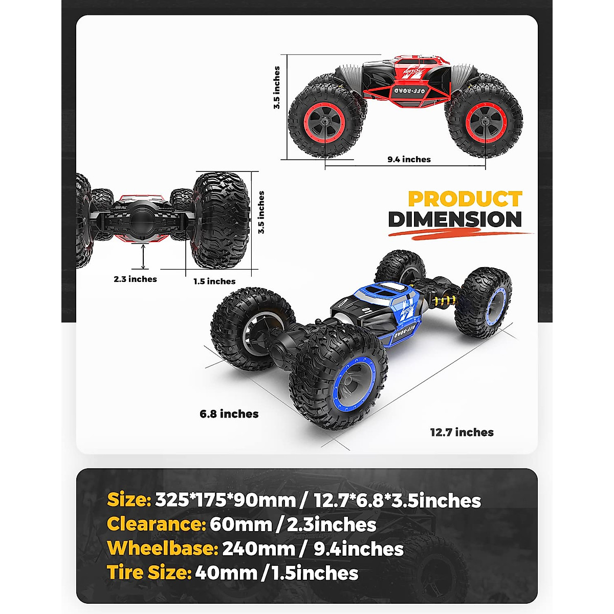 BEZGAR 1:14 Scale 4WD RC Crawler Truck - 15 Km/h All Terrain Electric Toy Car with Rechargeable Battery for Kids, Teens and Adults