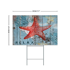 Ocean Nautical Beach Theme Underwater Starfish Yard Sign 12x18 Inch Sea Animal Turtle Octopus Crab Customized Lawn Signs with Stakes for House Rent Outdoor Decoration