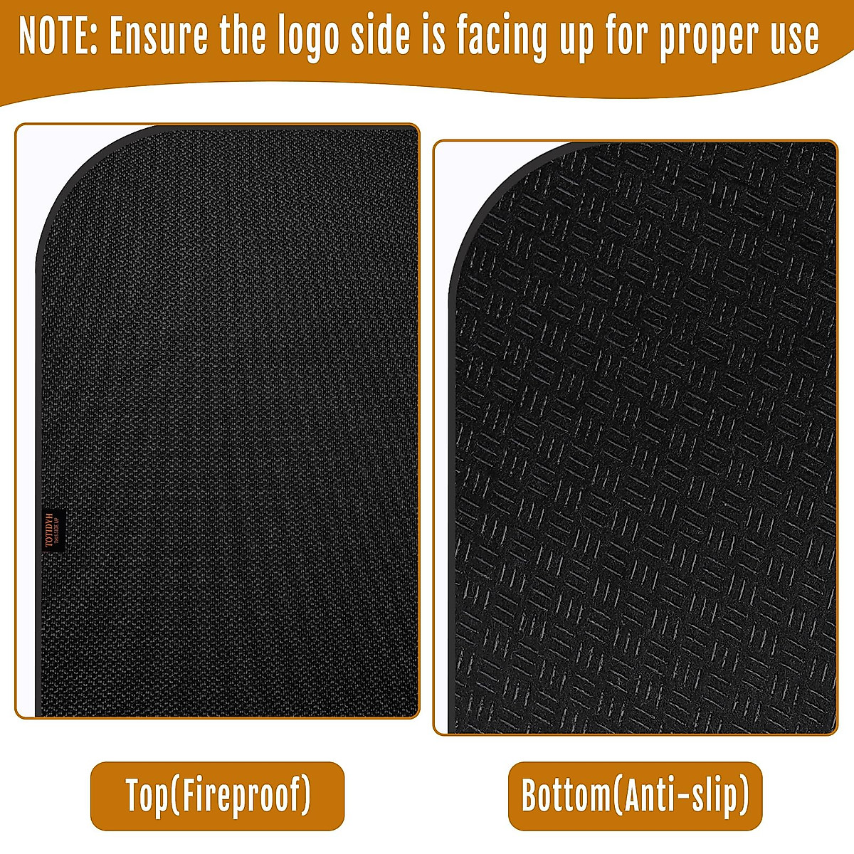 TOTIDYH Fireplace Hearth Rug, 42 X 24 inches Fireproof Fireplace Mat, Silicone and Fiberglass Black Fire Resistant Pad for Kitchen Wood Stove Floor Protector Indoor Outdoor