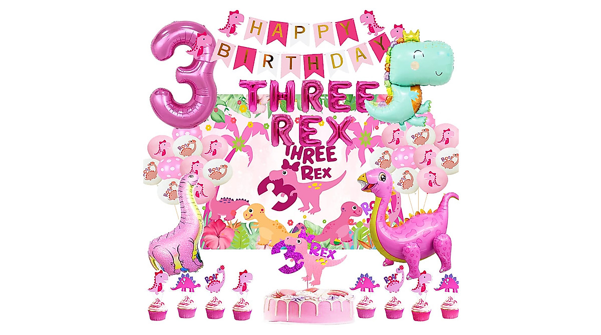 Pink Dinosaur 3rd Birthday Backdrop Supplies