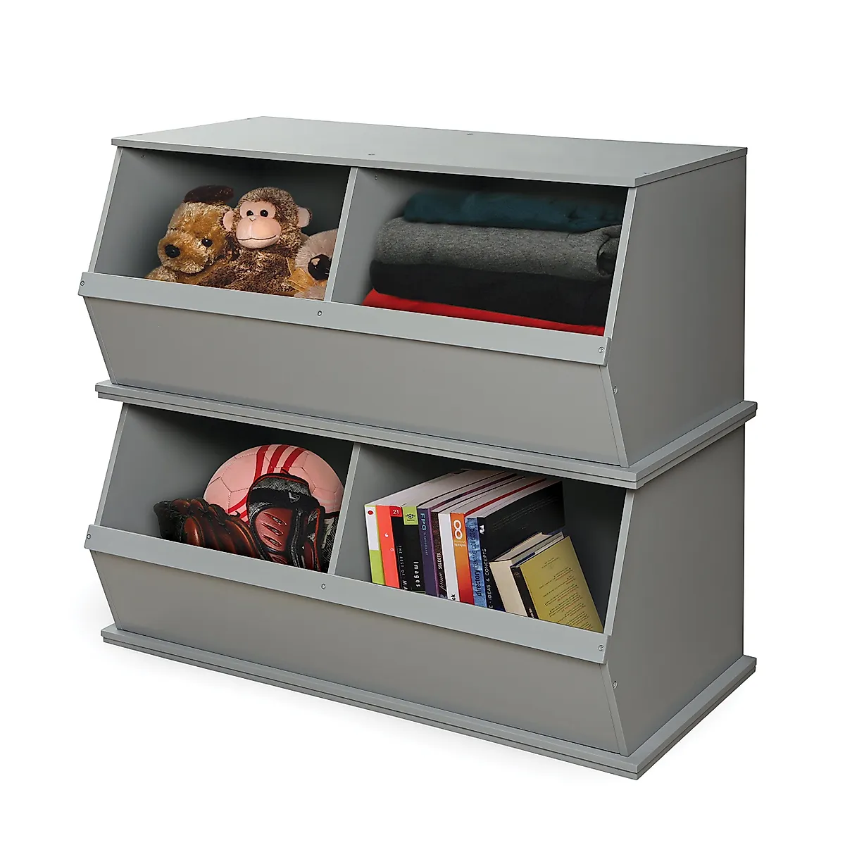 Stackable Wooden 2 Bin Open Storage Toy Organizing Cubby