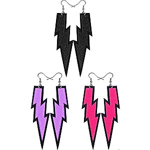 Gejoy 3 Pairs Women Fashion Retro Neon Earrings for 80s Party or Retro Costume Party (Black, Purple, Rose Red)