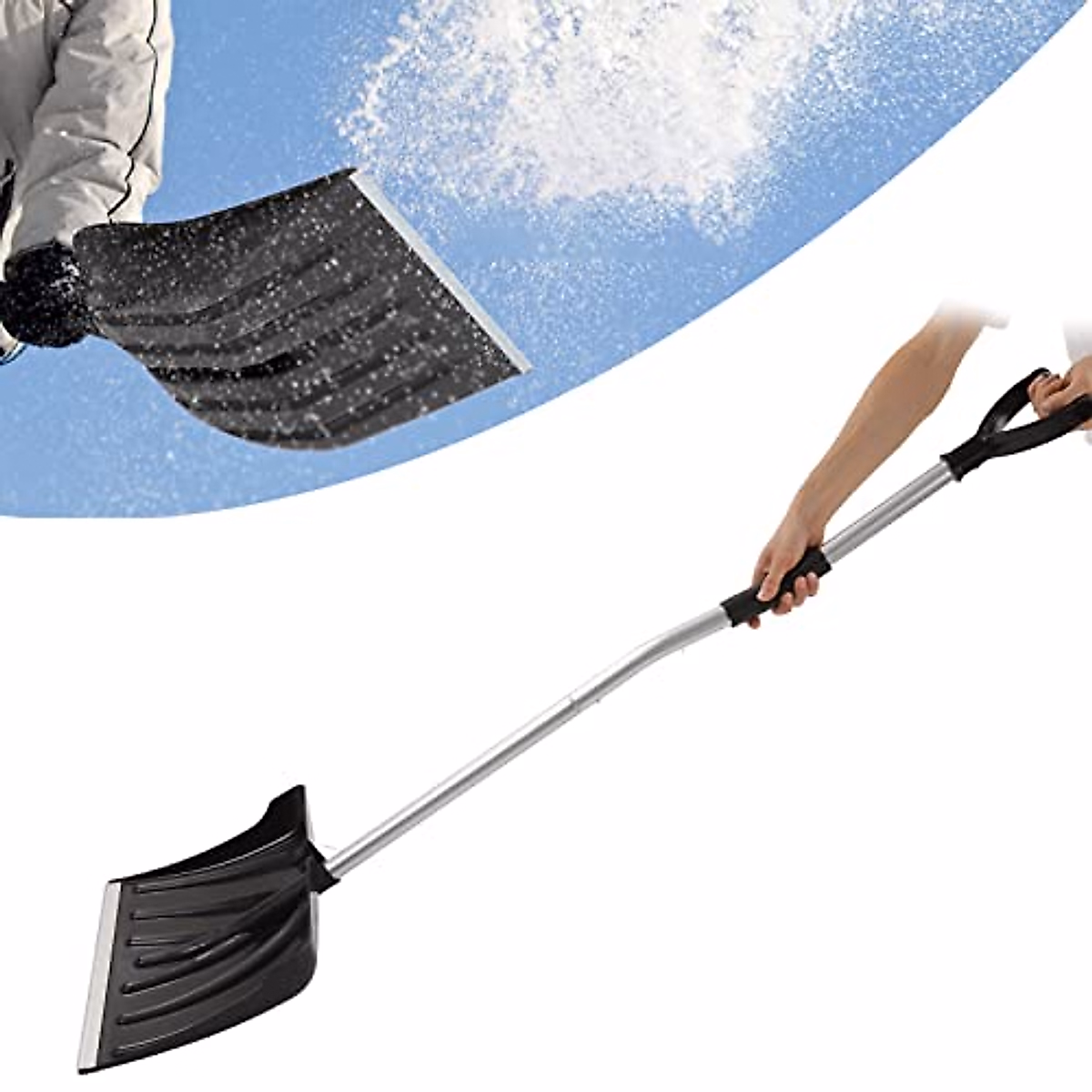 Snow Shovel for Car, Large Capacity Foldable Lightweight Aluminum Telescopic Portable Snow Shovel, Parent Child Playing Snow, Shovel for Garden, Car, Camping with Extra Ice Scrape