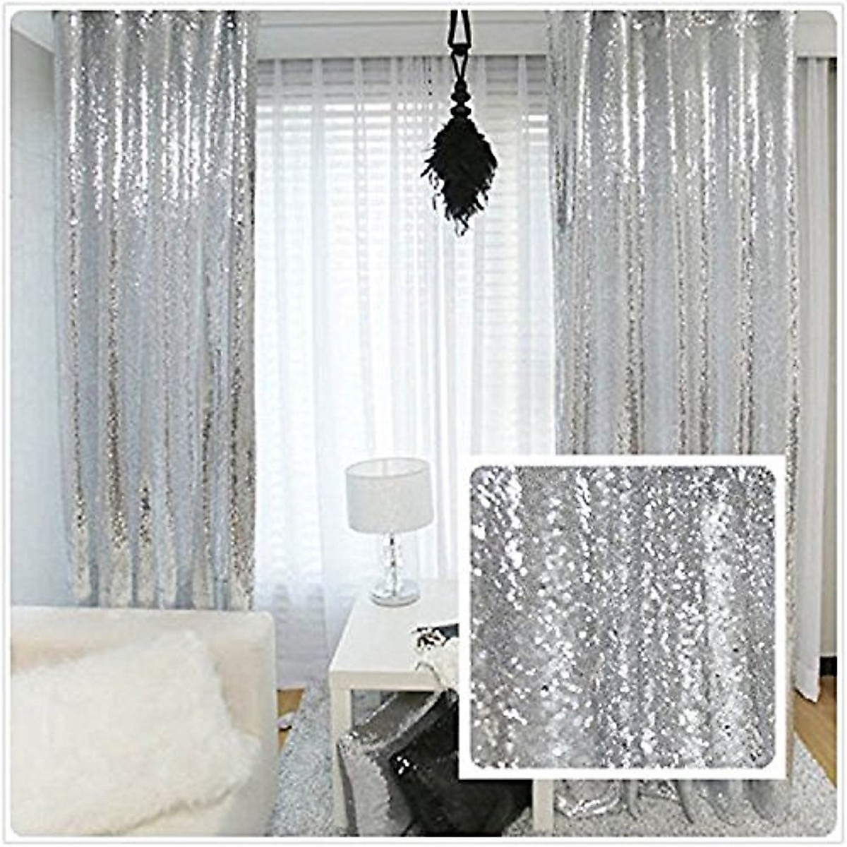 TRLYC 4Ft7Ft Silver Sequin Photo Backdrop Ceremony Background Shimmer Curtain for Wedding