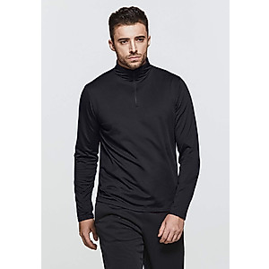 TSLA Men's Quarter Zip Thermal Pullover Shirts, Winter Fleece Lined Lightweight Running Sweatshirt, Fleece 1/4 Zip Sweatshirt Black, Medium