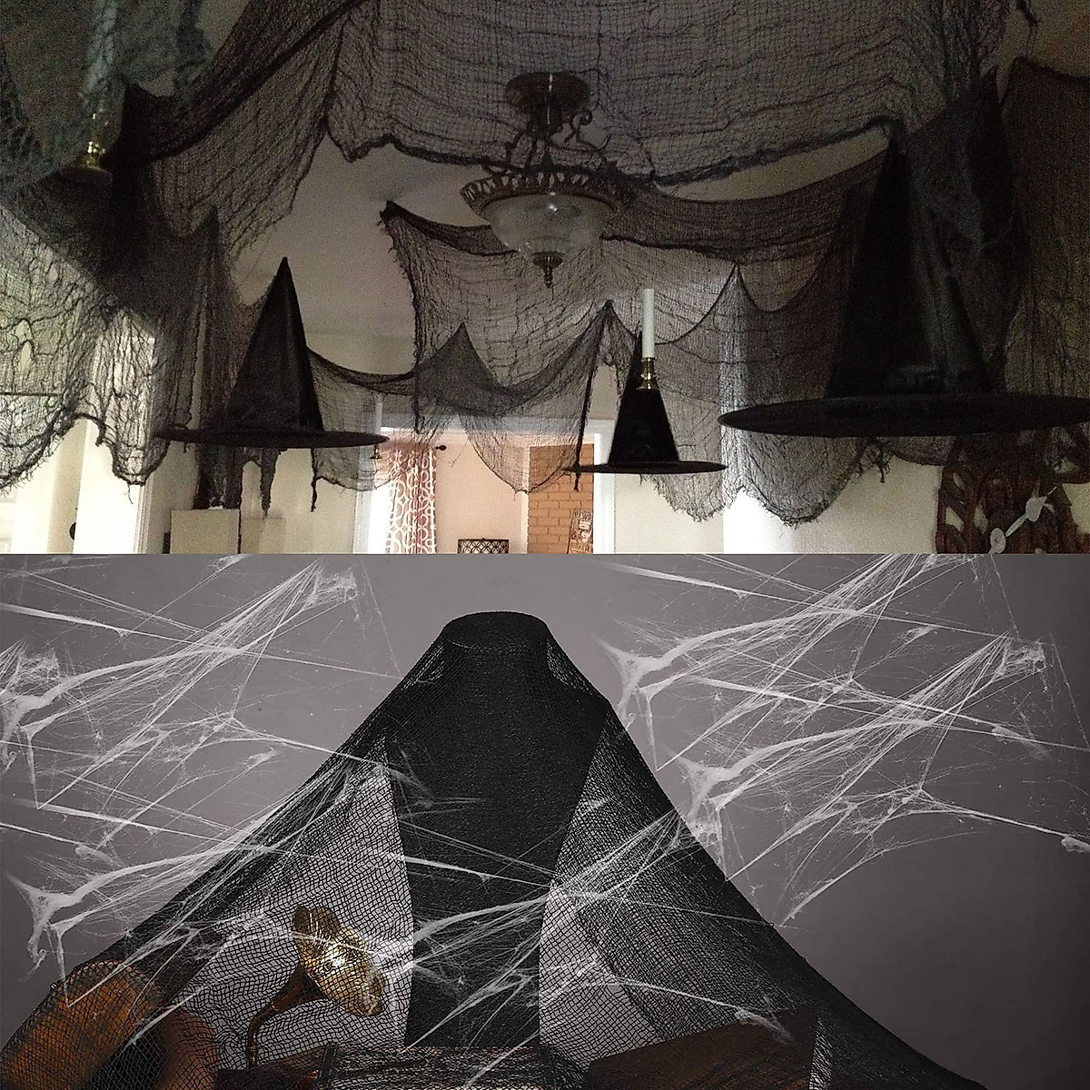 Moon Boat 393" x 79" Black Creepy Cloth + Spider Web - Halloween Decorations Haunted House Indoor Outdoor Party Decor