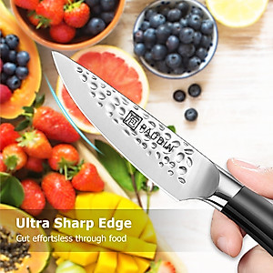 PAUDIN Paring Knife, 3.5 Inch Paring Knives for Kitchen, Fruit Knife, Tomato Knife, Sharp High Carbon Stainless Steel Fruit Carving Knife with Ergonomic ABS Handle, Handcrafted Peeling Knife