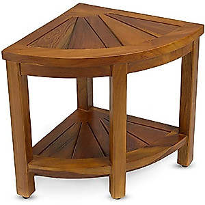 TeakCraft TURQVUAZ Teak Corner Shower Bench Seat for Bathroom - Waterproof Shower Stool - Fully Assembled, The Saga,