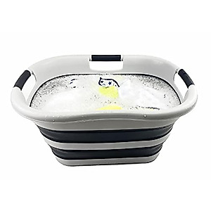 SAMMART 40L (10.5 Gallon) Collapsible Plastic Laundry Basket - Foldable Pop Up Storage Container/Organizer - Portable Washing Tub - Space Saving Hamper/Basket (Grey/Slate Grey)