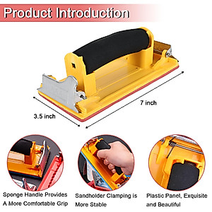Hubaow Hand Sander, Sandpaper Holder with Sponge Handle, 7 x 3.5 inch Manual Hand Sanding Block for Drywall Wood Metal Furniture Polishing, 1 Pack