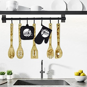 Christmas Gift for Mom Women Nightmare Halloween Kitchen Decorations Cooking Utensils Set - Wooden Cooking Spoons with Apron Oven Mitt Potholder - Mother's Day Gift Women Birthday Gift