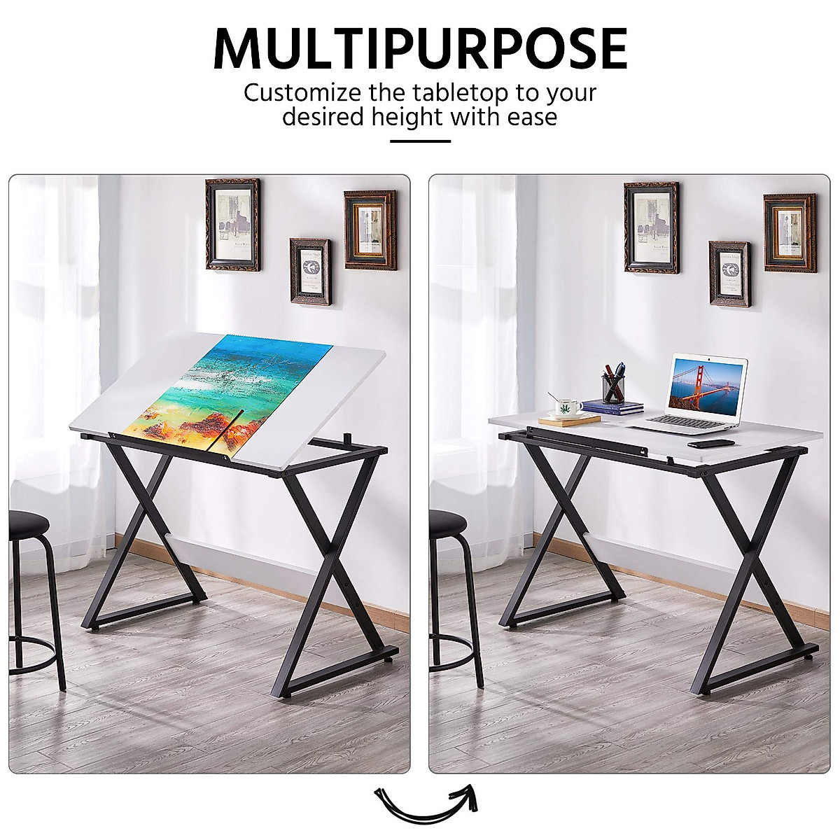 Yaheetech Adjustable Drawing Tables Drafting Desk with P2 Tiltable Tabletop for Reading, Writing,Studying Art Craft Work Station