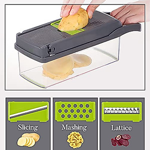 Vegetable Chopper Onion Chopper，Cambom Veggie Chopper with 8 Blades Multifunctional 13 in 1 Food Chopper Kitchen Gadgets Vegetable Slicer Dicer Cutter Carrot and Garlic Chopper With Container