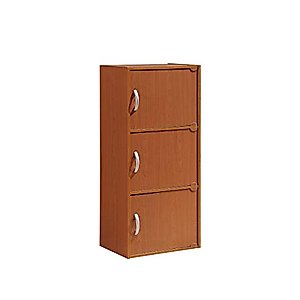 HODEDAH 3 Door Bookcase Cabinet, Cherry