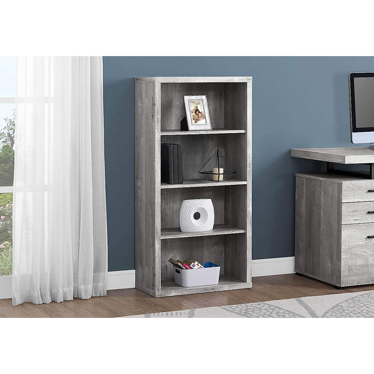 Monarch Specialties Bookcase - Sturdy Etagere with 3 Adjustable Book Shelves - 48”H (Grey)