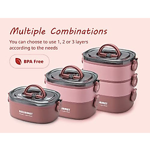 Bento Box Lunch Box, Adult Lunch Container with 3L Large Capacity, Microwave Safe 3 Layers Stackable Lunch Box, Food Container with Dividers and Sauce Boxes for Adults Pink
