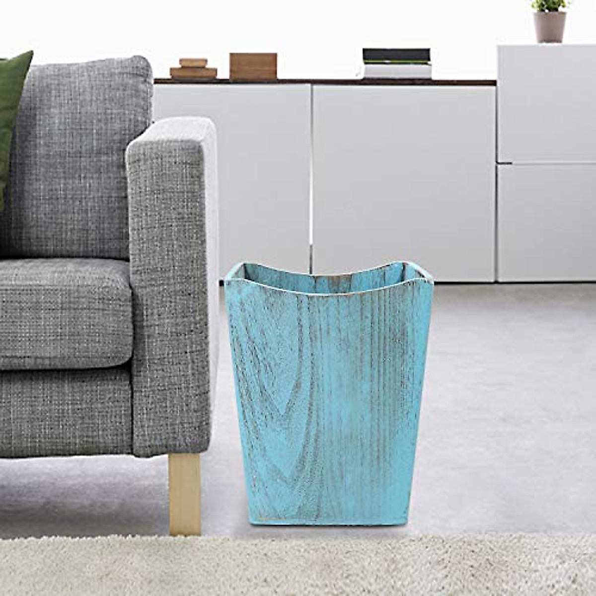 Honest Wood Trash Can,Rustic Farmhouse Style Wastebasket Bin with Handle for Living Room,Bedroom,Bathroom,Kitchen,Office(Blue)